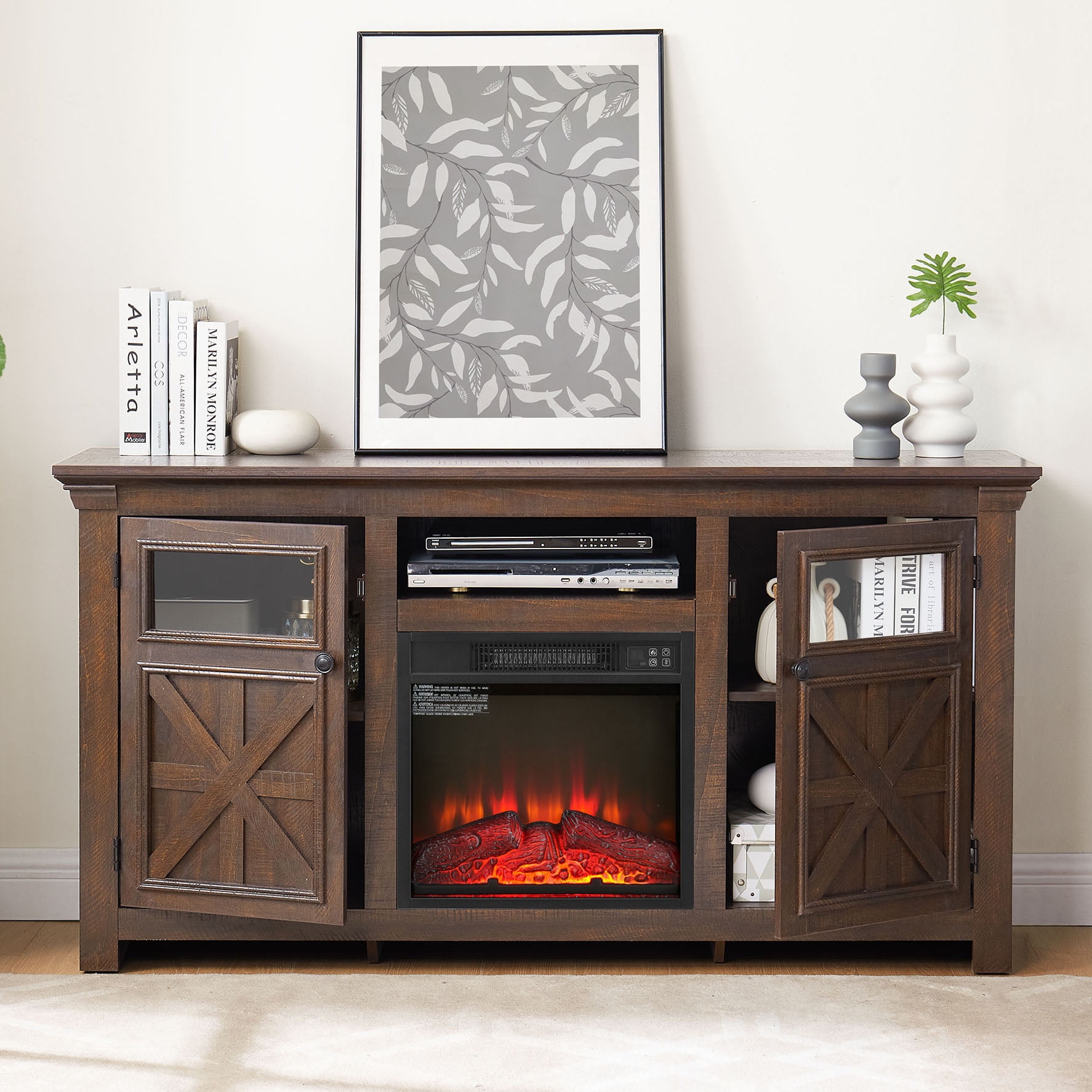 2 Doors Cabinet InWith Large Barn Inspired Design And 18 Inch Fireplace ...