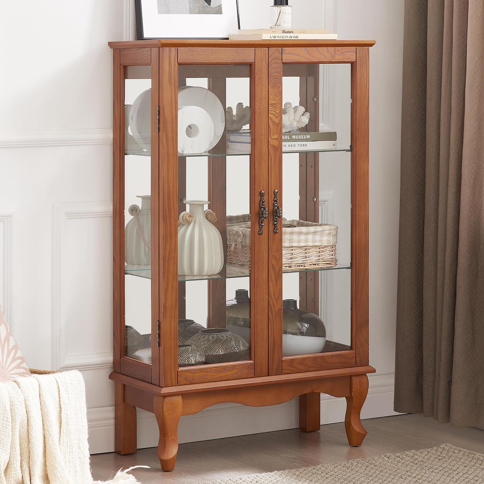 2 Doors Curio Cabinet with Tempered Glass Doors, Curio Cabinets with ...