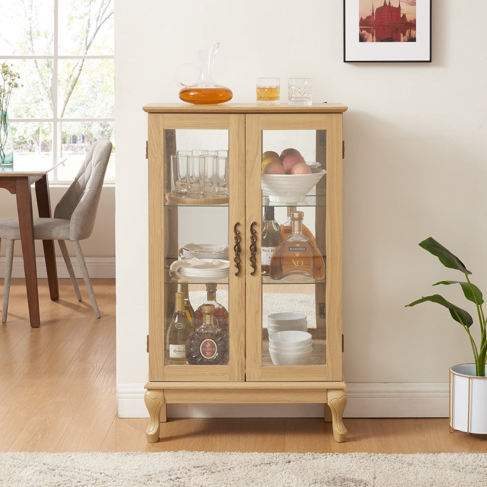 2 Doors Curio Cabinet with Tempered Glass Doors, Curio Cabinets with ...