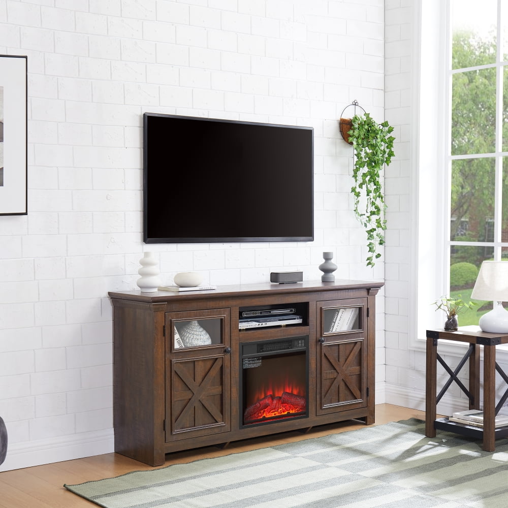 2 Doors Farmhouse TV Media Stand with 18" fireplace insert for living ...