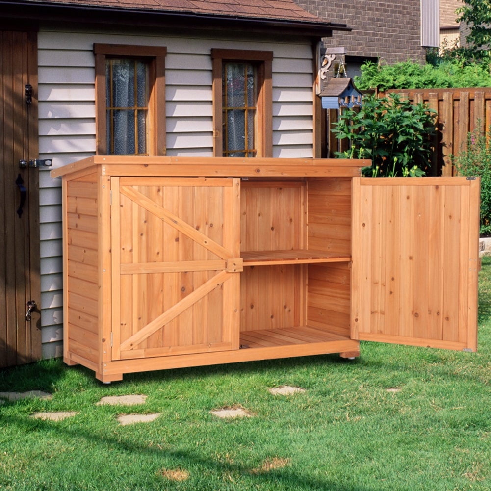 2 Doors Fir Wooden Garden Shed Lockers Outdoor Storage Cabinet Unit ...