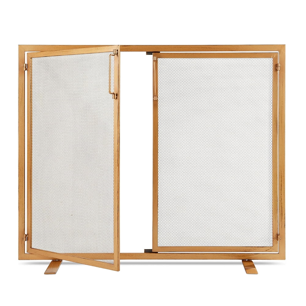 2 Doors Fireplace Screen, Handcrafted Wrought Iron Decorative Mesh ...