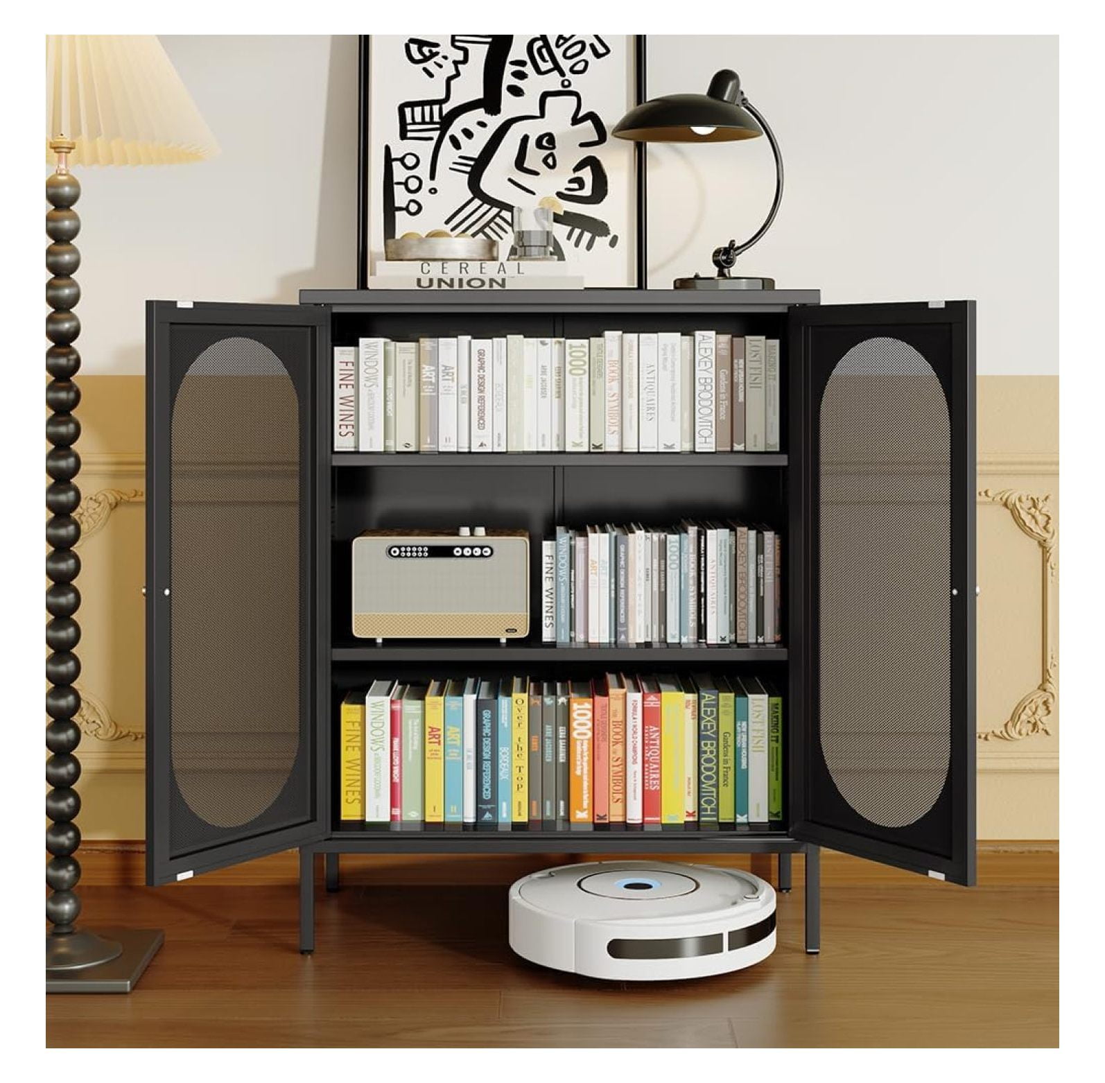 2 Doors Locker Metal Storage Cabinet (Mesh Door Cabinet, Black ...