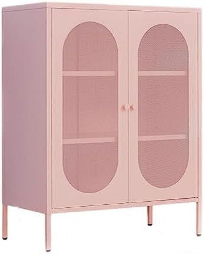 2 Doors Locker Metal Storage Cabinet (Mesh Door Cabinet, Pink ...
