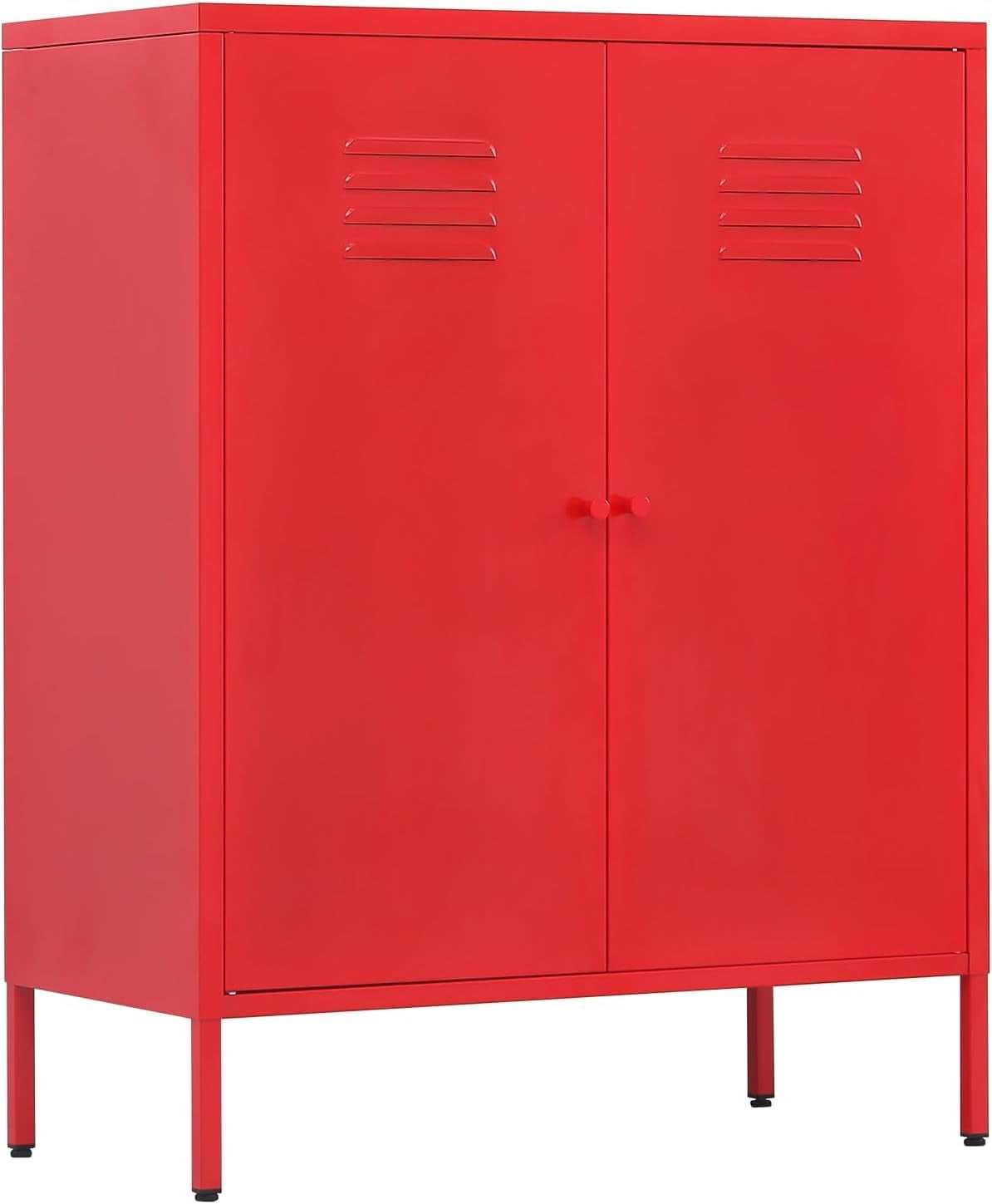 2 Doors Locker Metal Storage Cabinet (Metal Door Cabinet, Red ...
