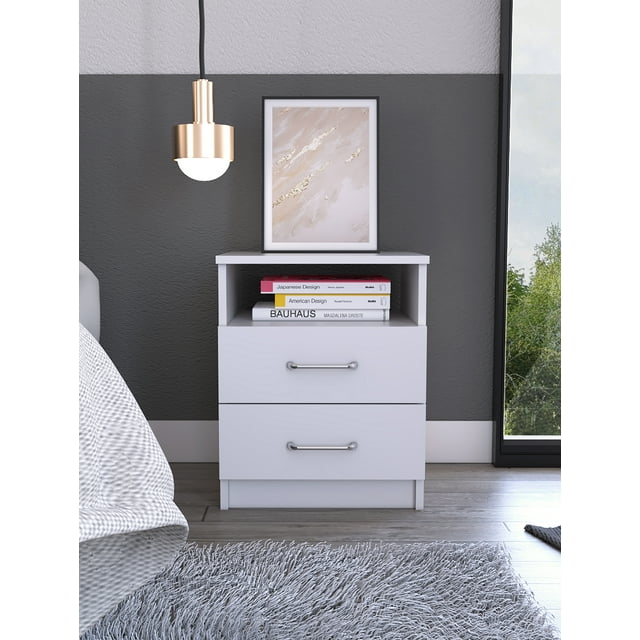 2-Drawer 1-Shelf Rectangle Nightstand White Night Stand Bedside Table ...