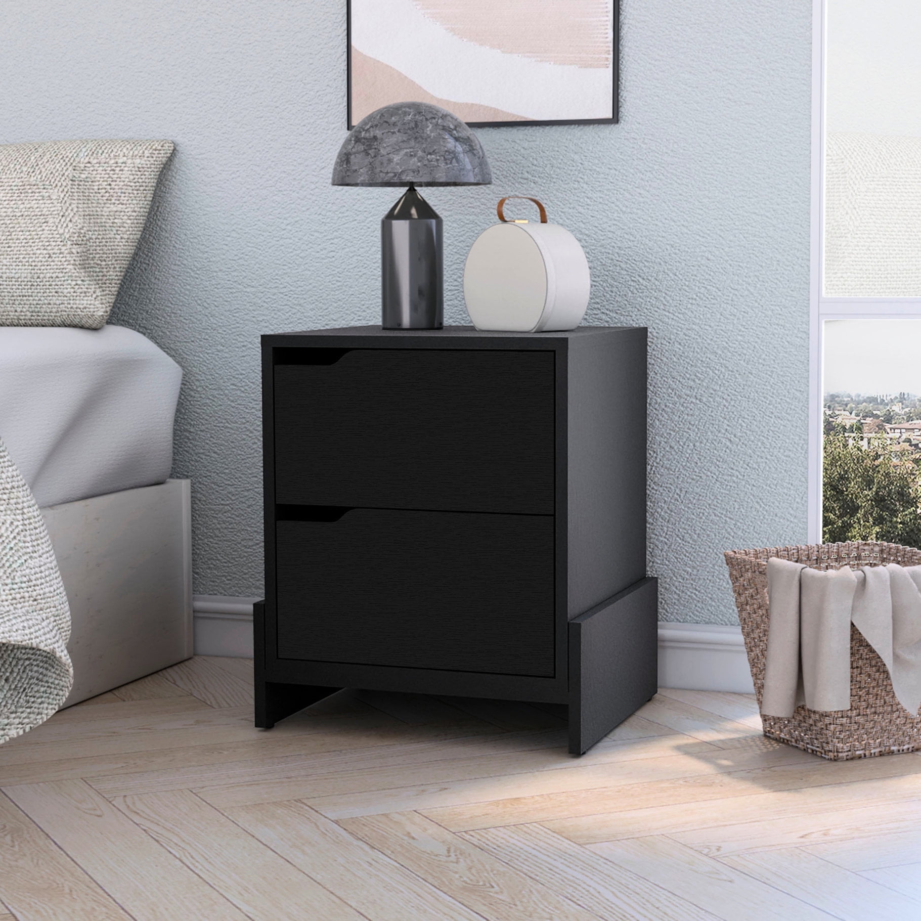 2-Drawer Black Night Table | Provide Room for Nighttime Items and Keep ...