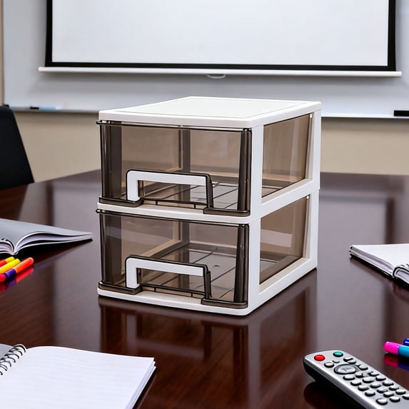 2-Drawer Clear PP Plastic Desktop Storage Organizer with Anti-Slip Base ...