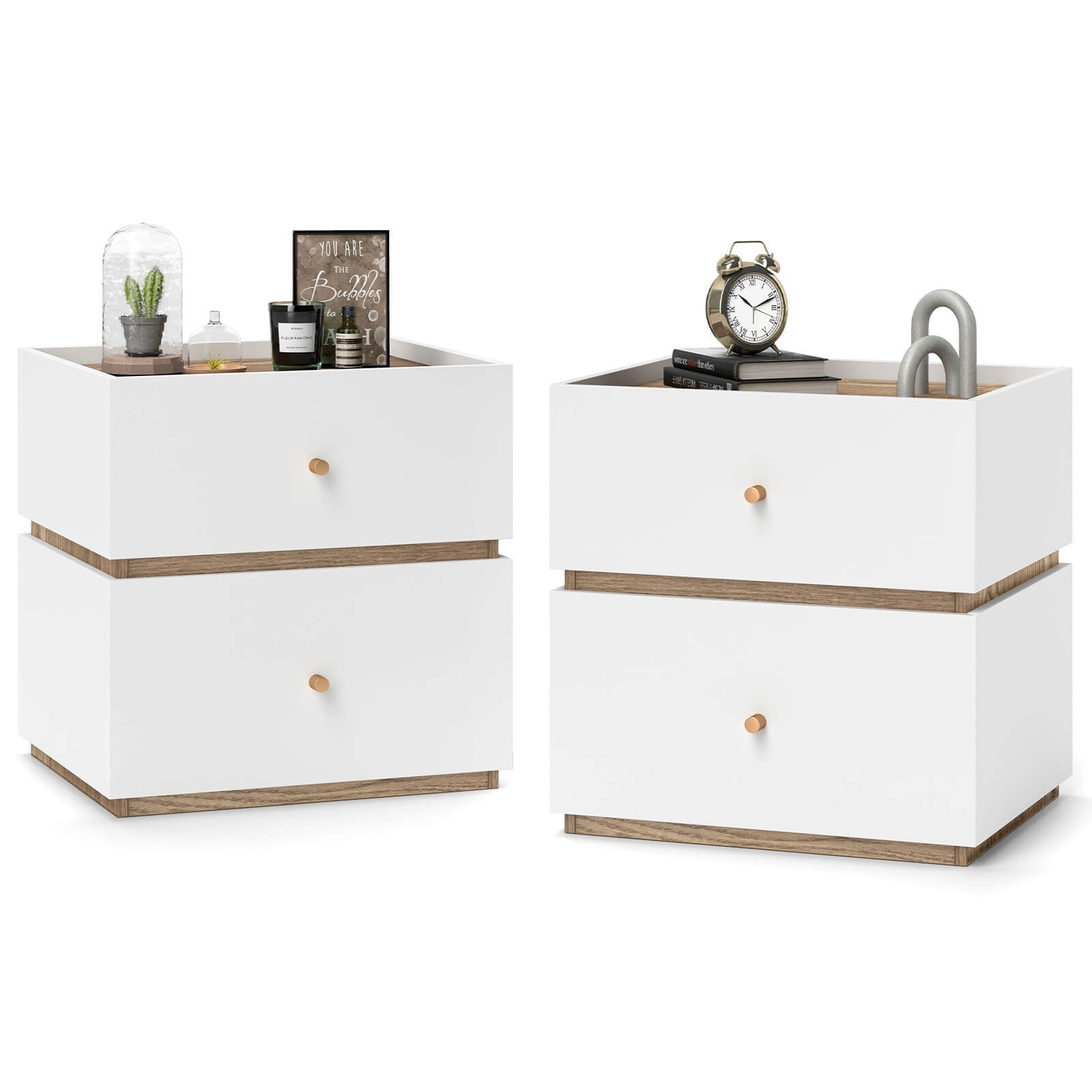 2-Drawer Compact Nightstand Set of 2 Modern Bedside Table with Storage ...