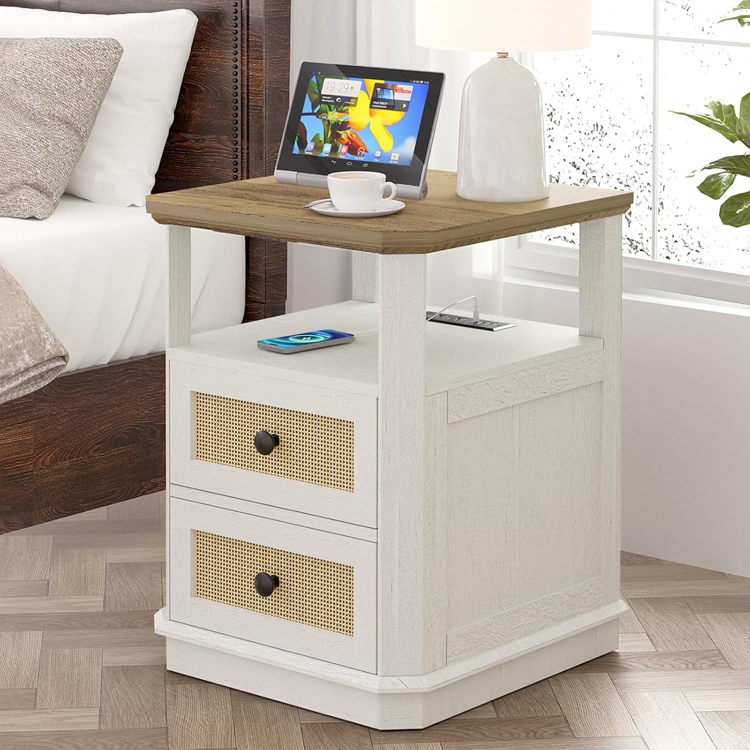 2 Drawer - End Table with Charging Station, Anti-Collision Angle Side ...