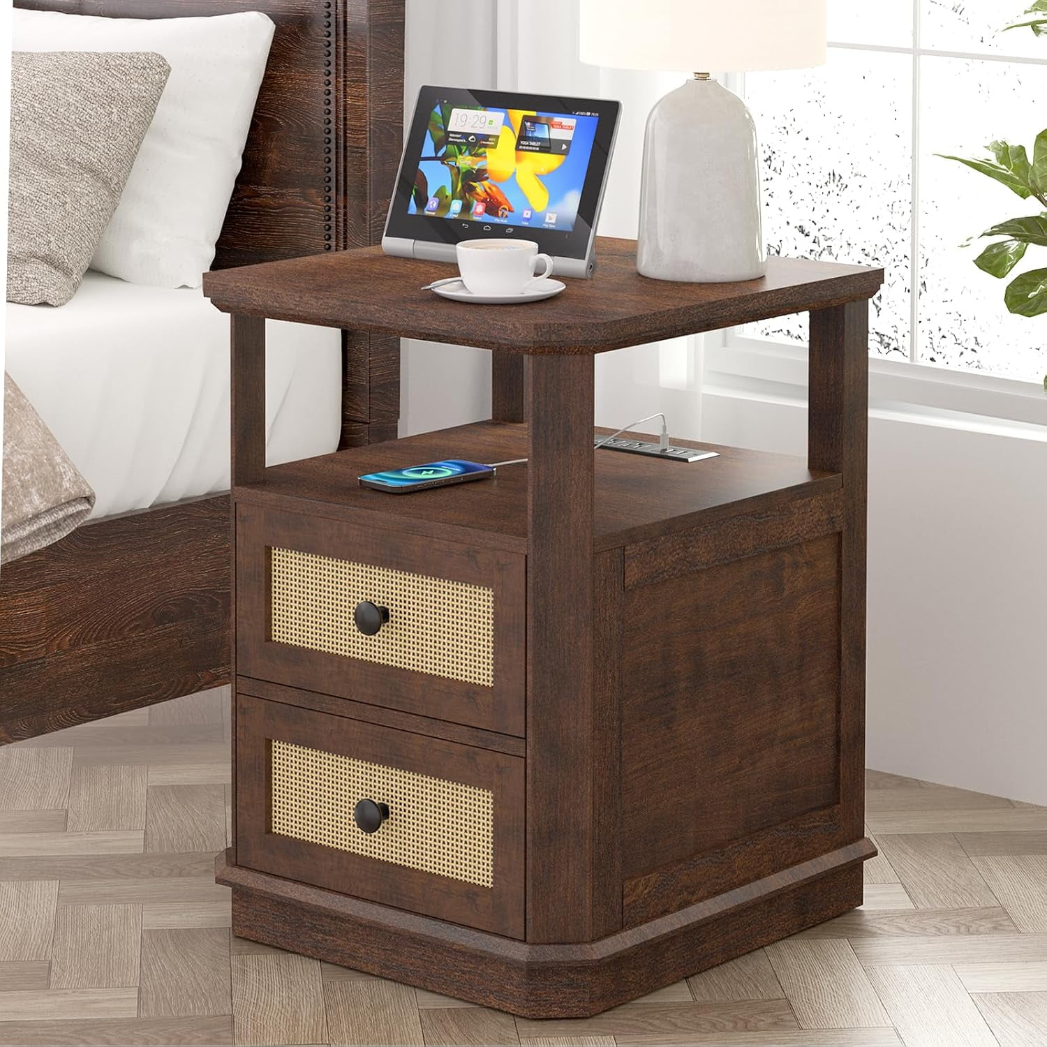 2 Drawer - End Table with Charging Station, Anti-Collision Angle Side ...