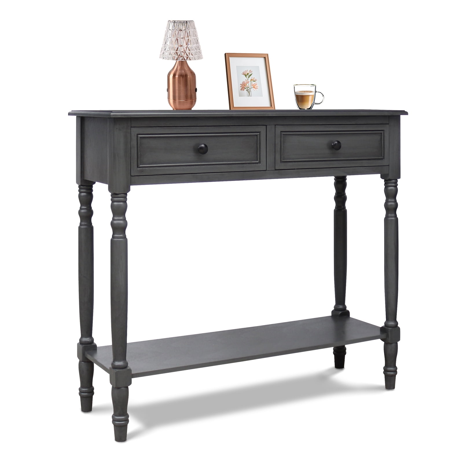 2 - Drawer Entryway Desk in Rectangular Shape with Shelf. Sized 13"W x ...