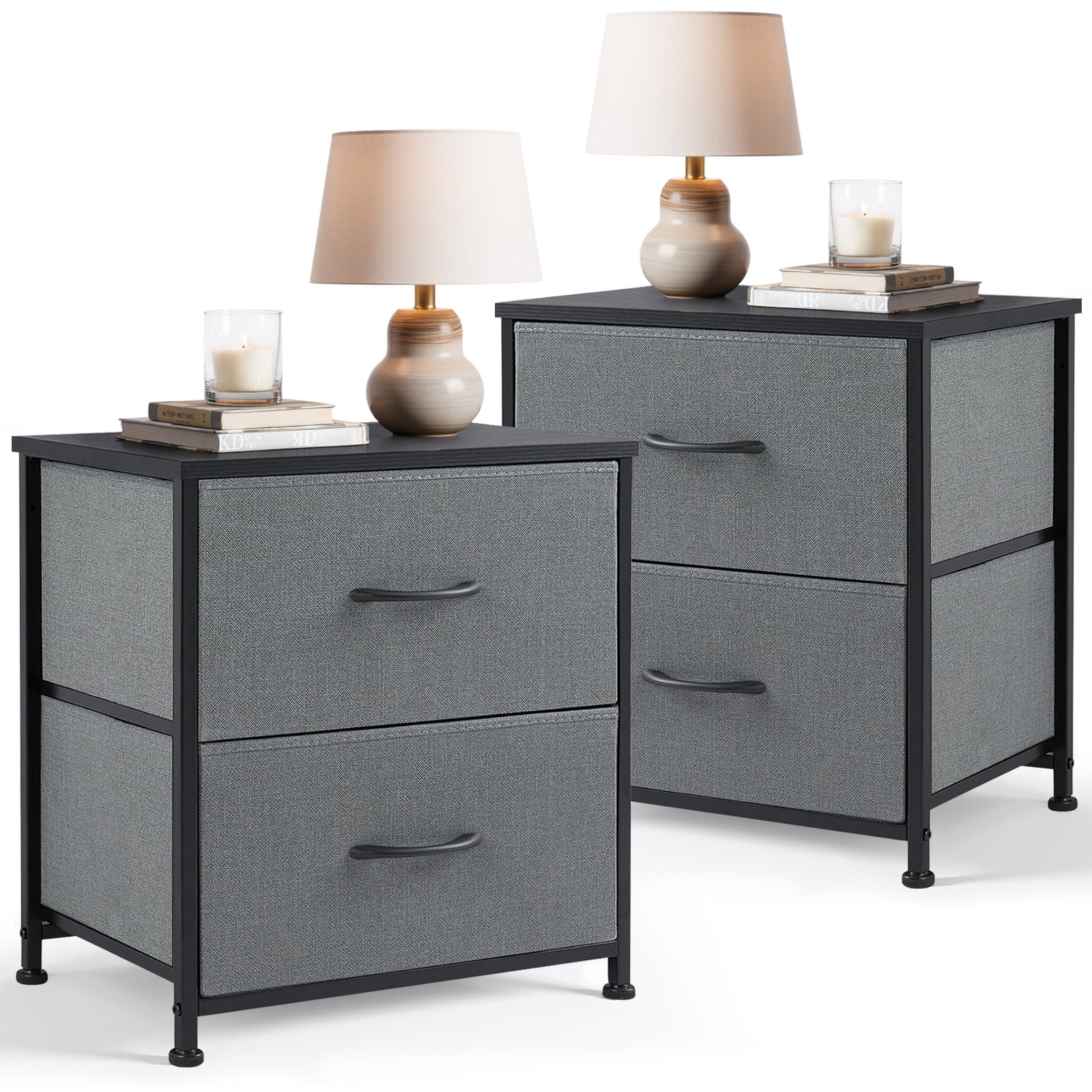 2-Drawer Fabric Nightstand Dresser, 2 Pcs Dressers, Modern Bedside End ...
