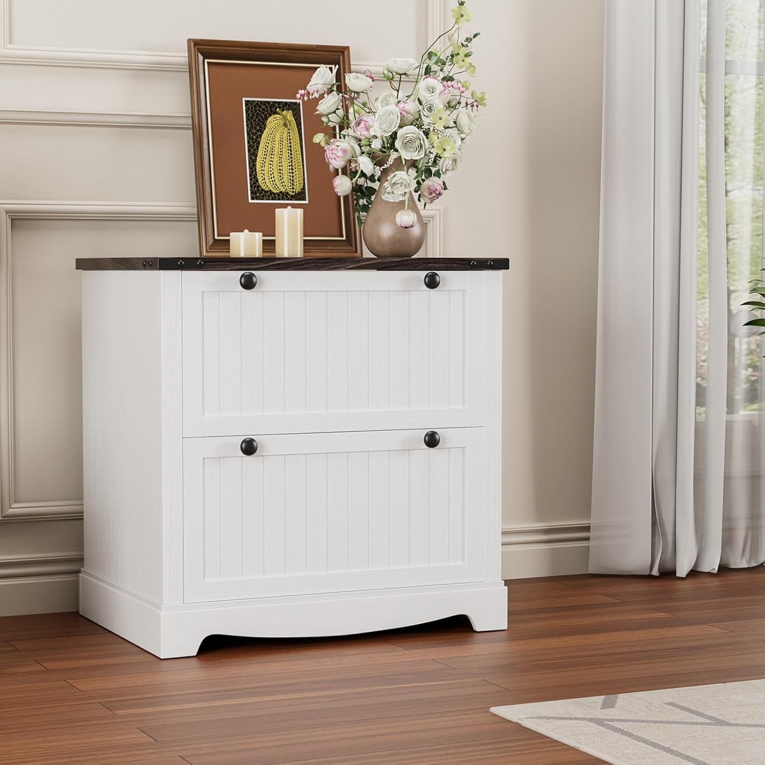 2 Drawer Farmhouse File Cabinet,30" Wood Lateral Filing Cabinet with ...