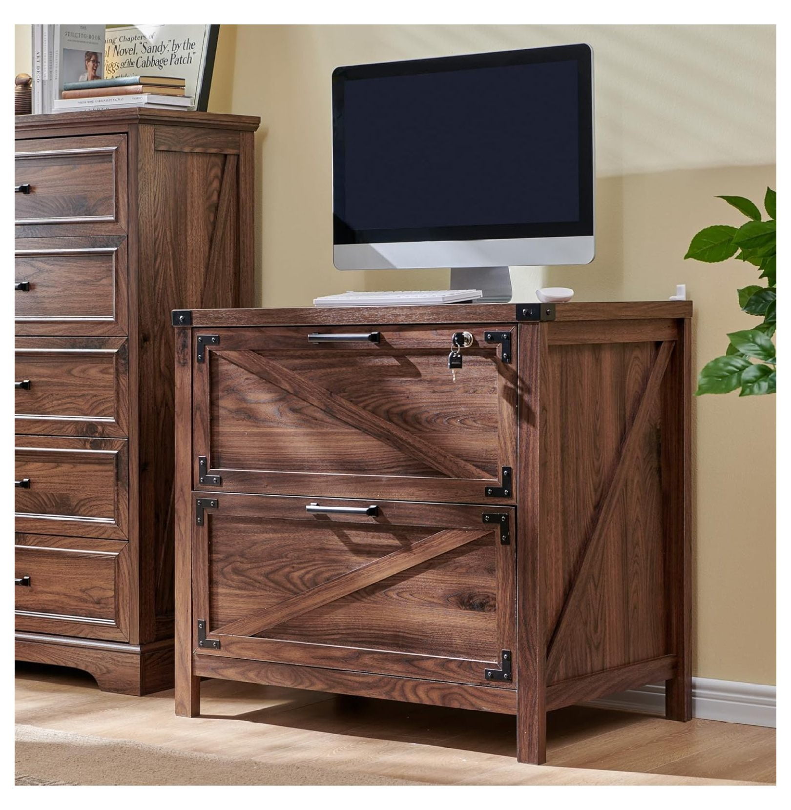 2 Drawer Farmhouse File Cabinet, Lateral Filing Cabinet with Lock for ...