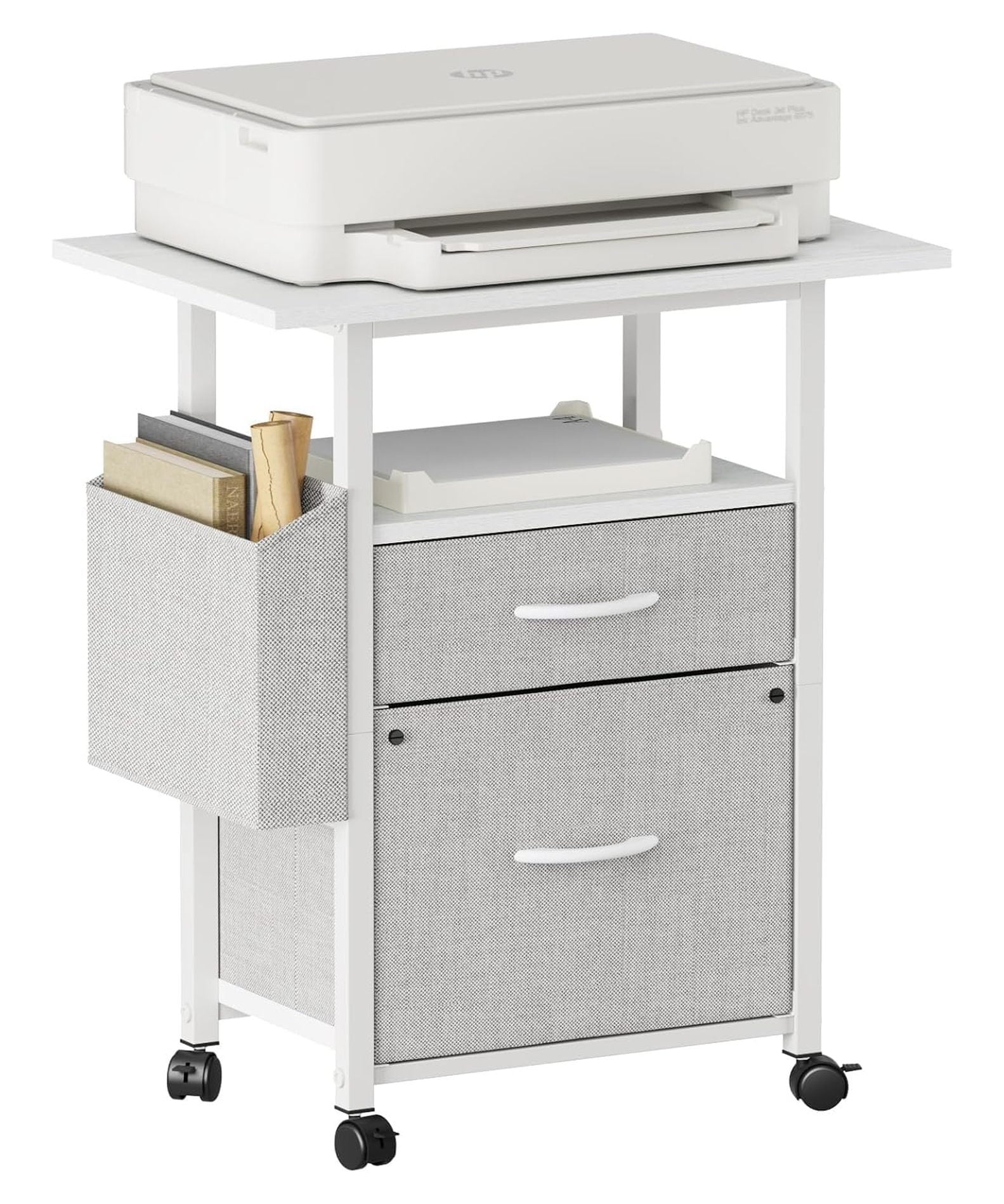 2 Drawer File Cabinet with 23.6'' Large -Printer Shelf, Mobile Filing Cabinet, Rolling Printer ...