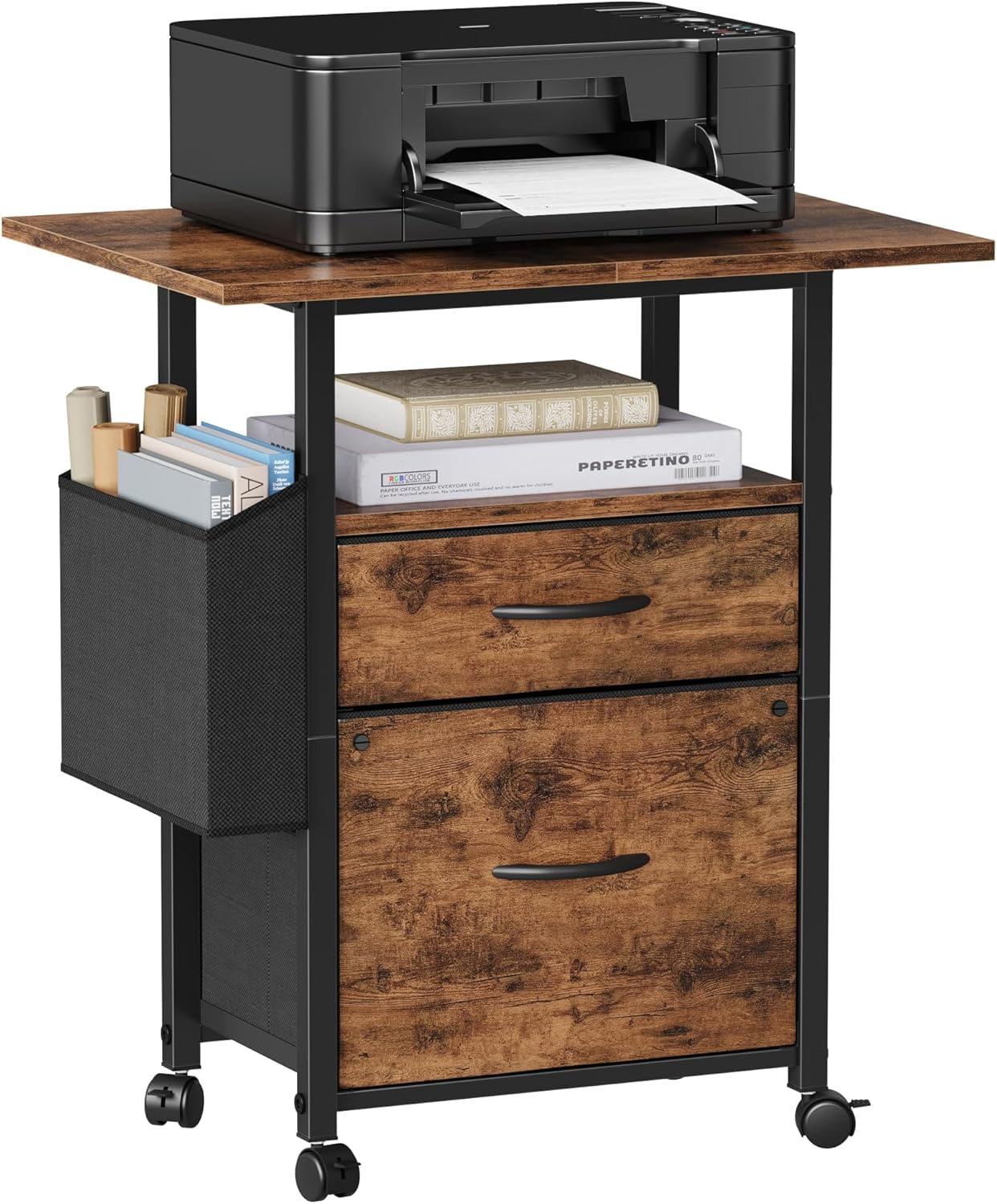 2 Drawer File Cabinet with 24'' Extended Desktop, Mobile Filing Cabinet ...