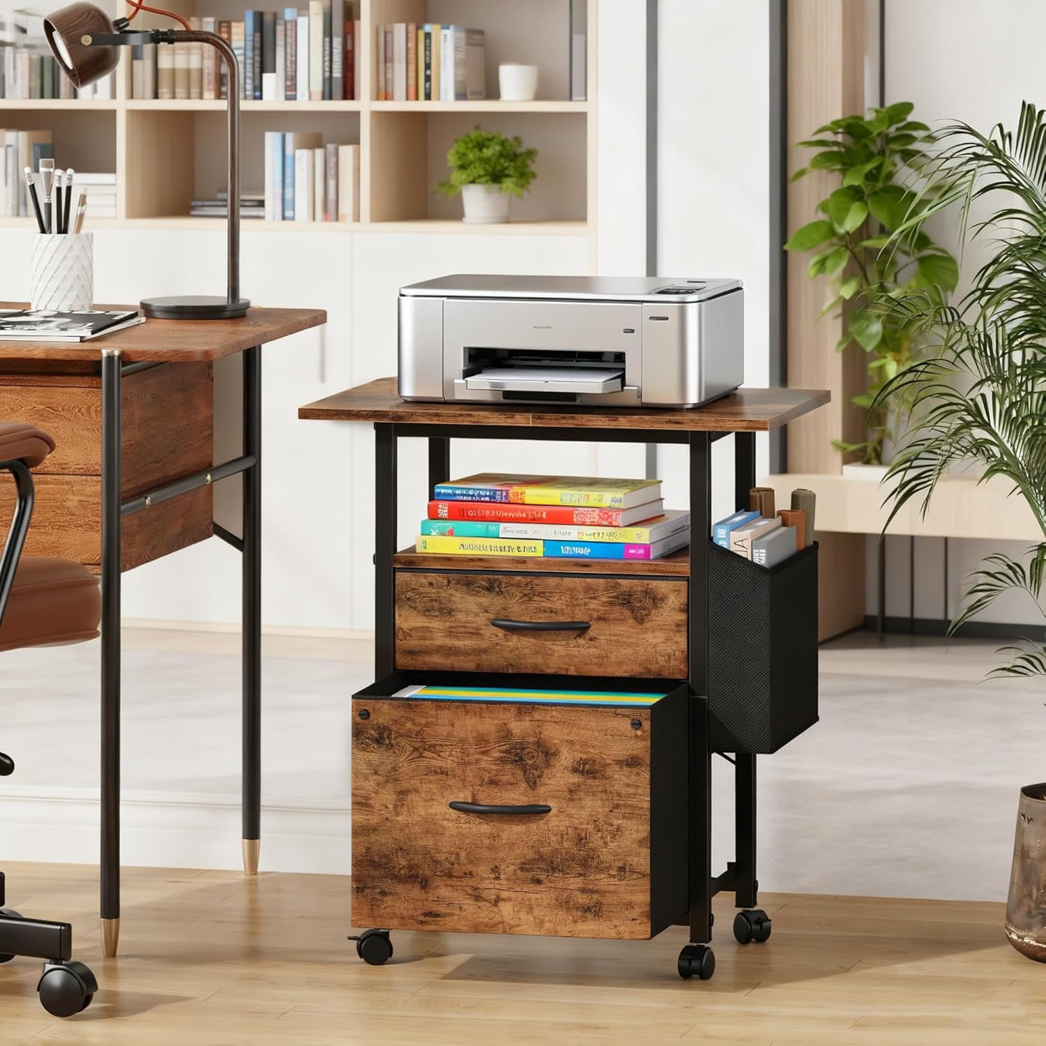 2 Drawer File Cabinet with 24'' Extended Desktop, Mobile Filing Cabinet ...