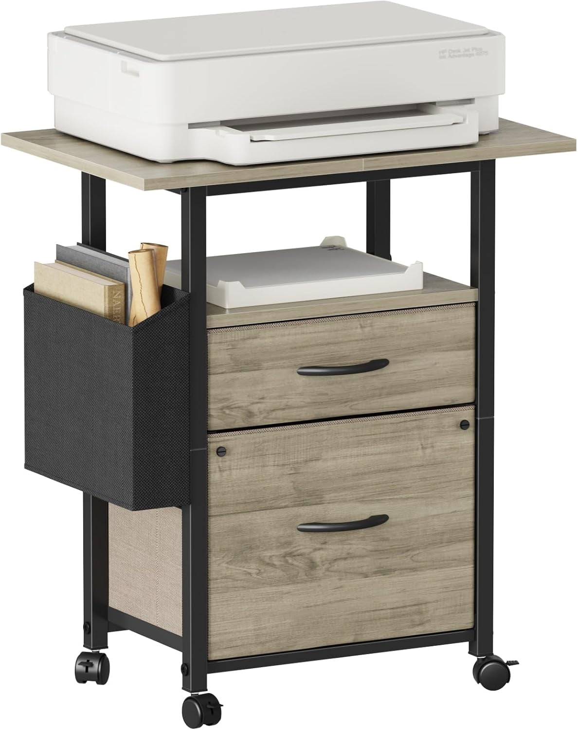 2 Drawer File Cabinet with 24'' Extended Desktop, Mobile Filing Cabinet ...