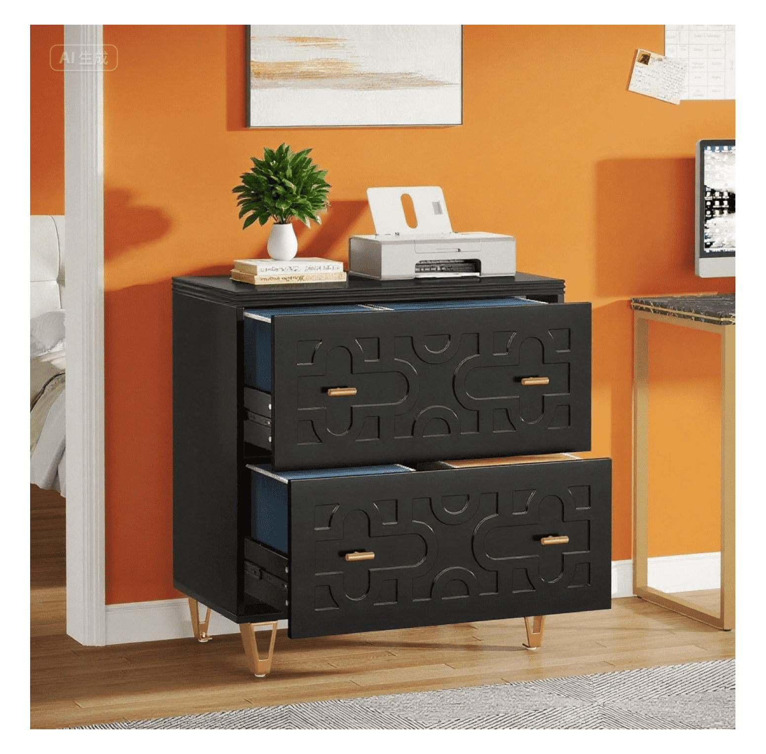 2-Drawer File Cabinet, Black Lateral Filing Cabinet for Home Office ...