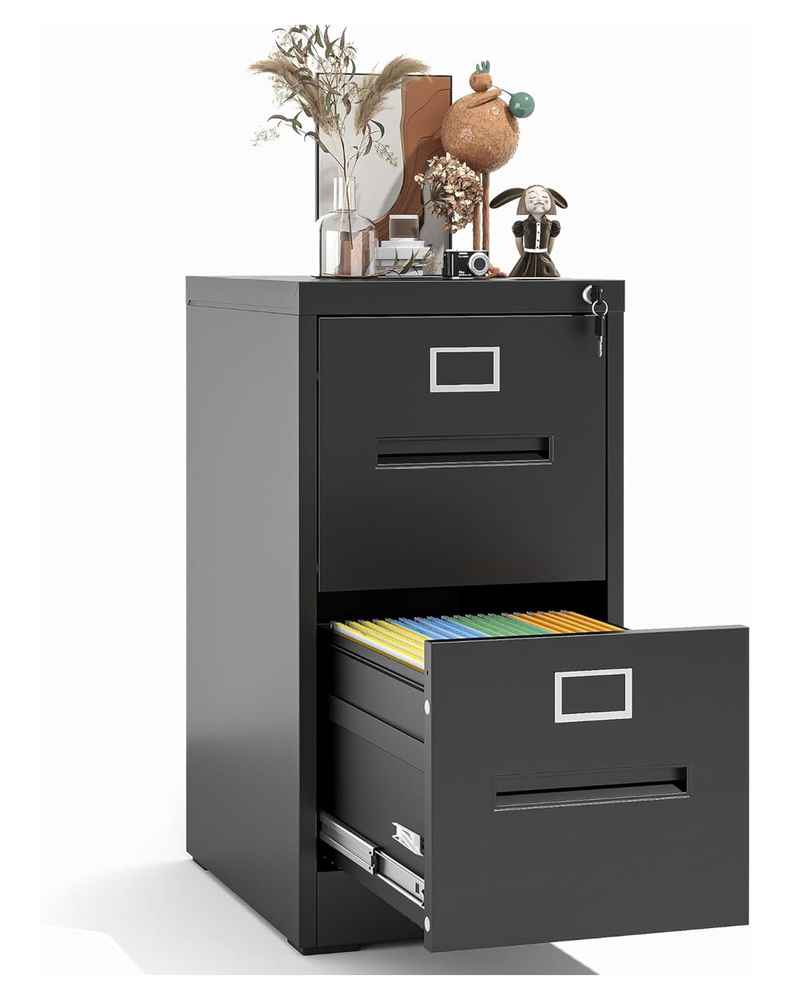 2 Drawer File Cabinet, Black Metal Vertical Filing Cabinet for Home ...