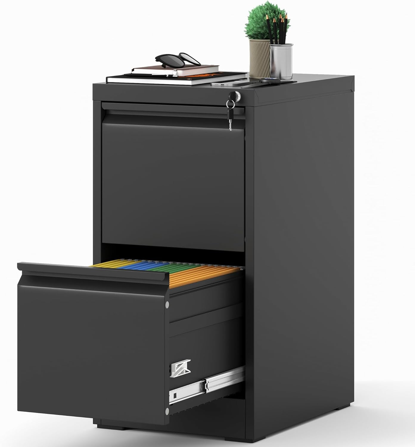 2 Drawer File Cabinet with Lock, 18" D Metal Vertical Filing Cabinets ...