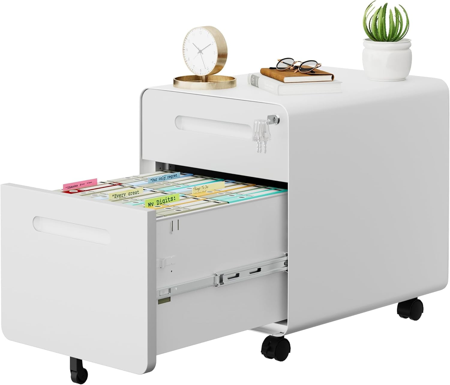 2 Drawer File Cabinet with Lock and 4 Keys, Mobile Metal Filing Cabinet ...