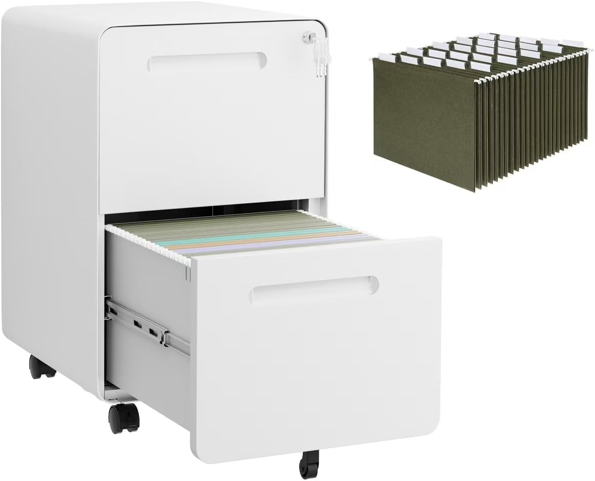 2 Drawer File Cabinet with Lock and 4 Keys, Mobile Metal Filing Cabinet ...