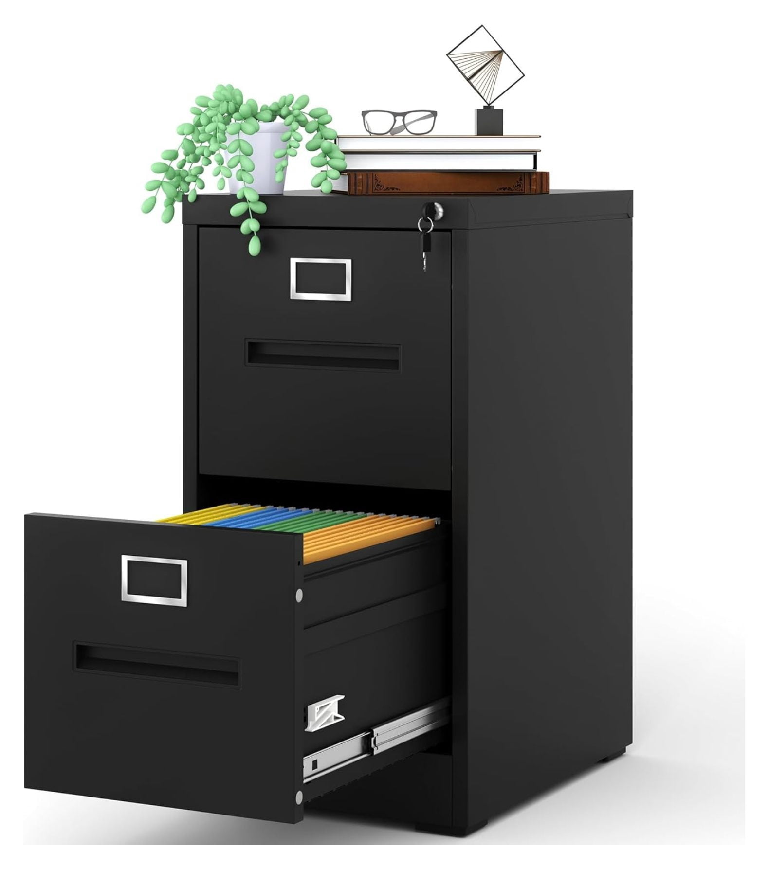 2 Drawer File Cabinet with Lock,Black Filing Cabinets for Home Office ...