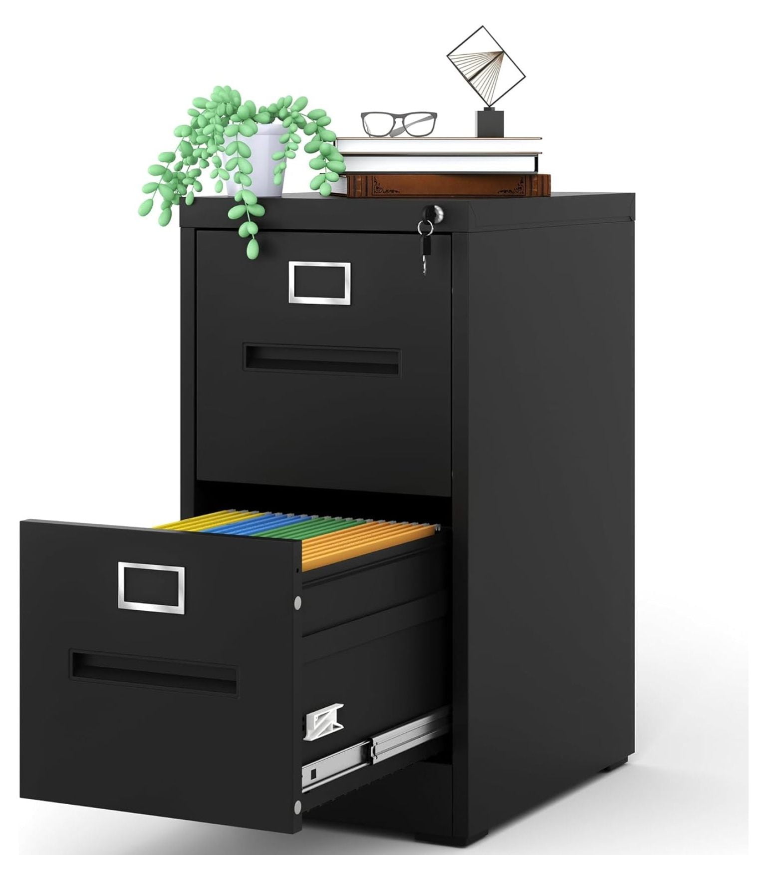 2 Drawer File Cabinet with Lock,Black Filing Cabinets for Home Office ...