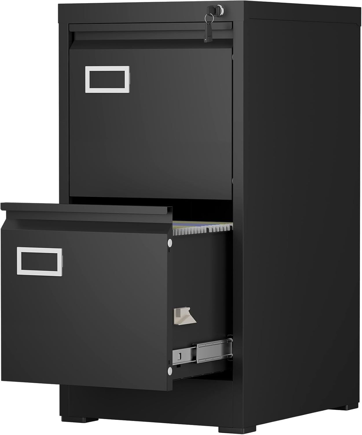 2 Drawer File Cabinet with Lock, Black Metal File Cabinets for Home ...