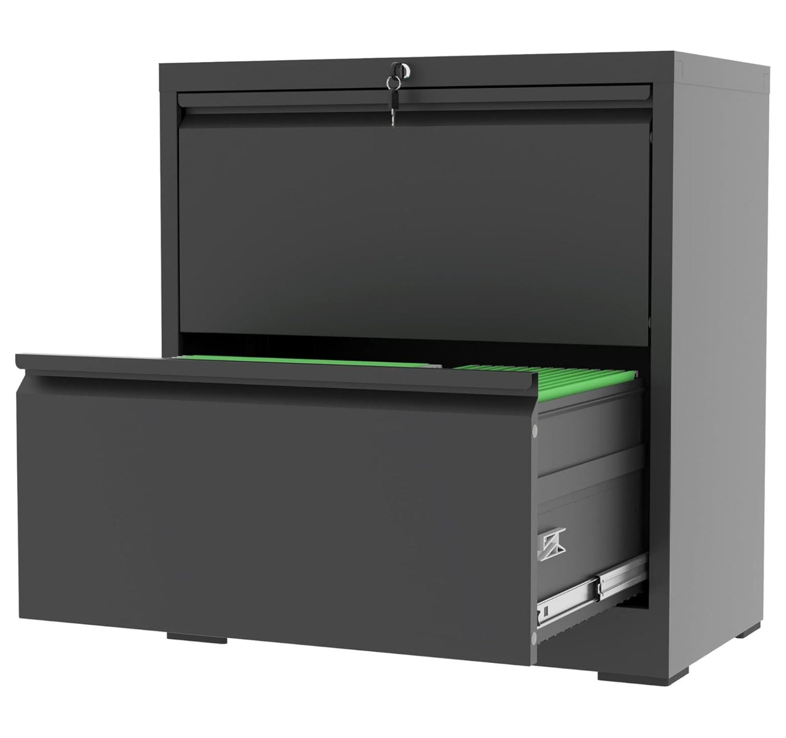 2 Drawer File Cabinet with Lock, Black Metal Lateral Filing Cabinets ...