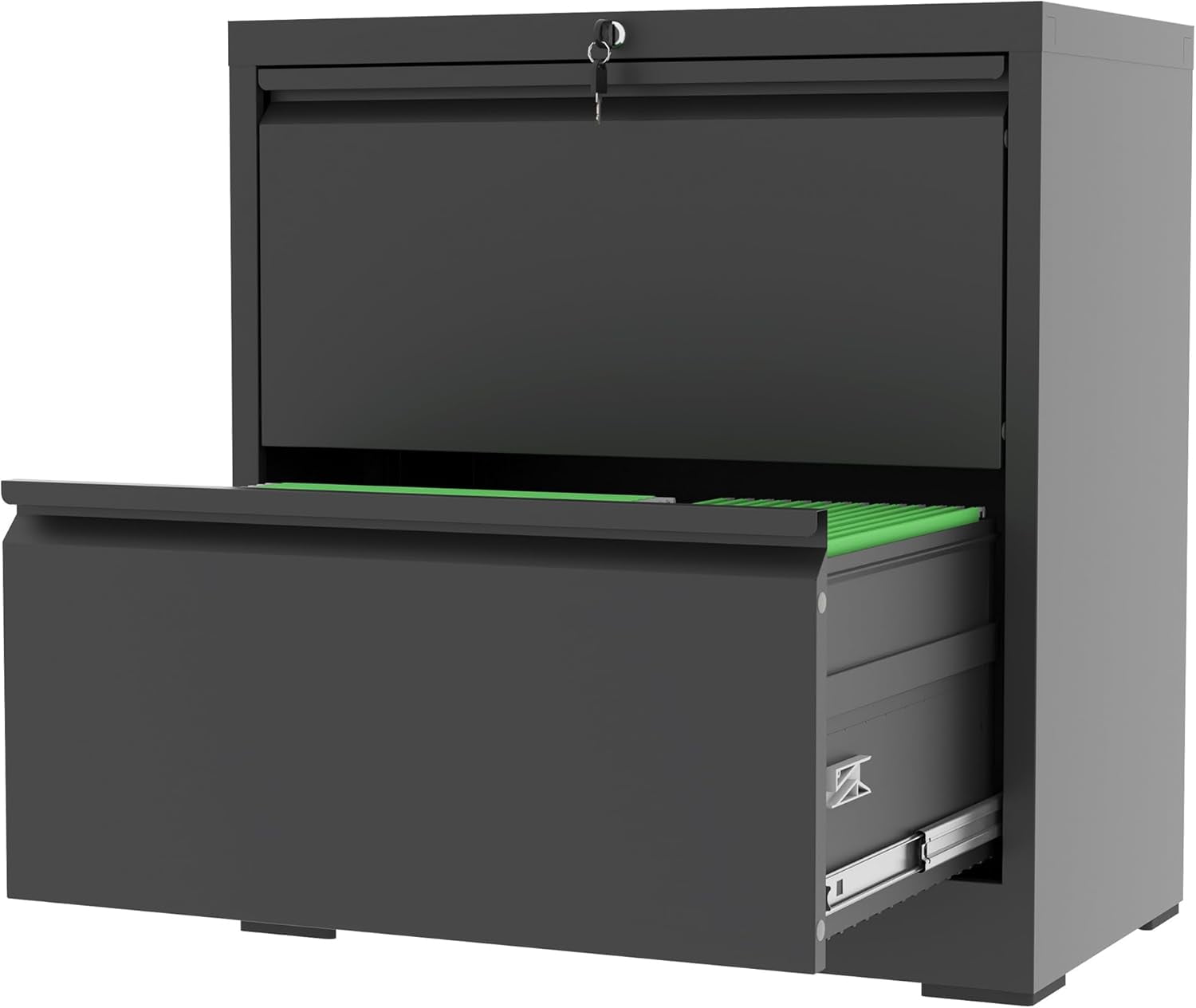 2 Drawer File Cabinet with Lock, Black Metal Lateral Filing Cabinets ...