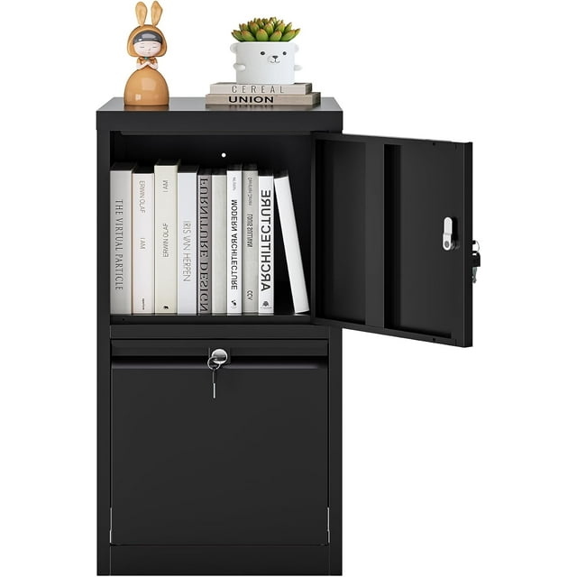 2 Drawer File Cabinet with Lock Black Metal Vertical File Cabinets for ...