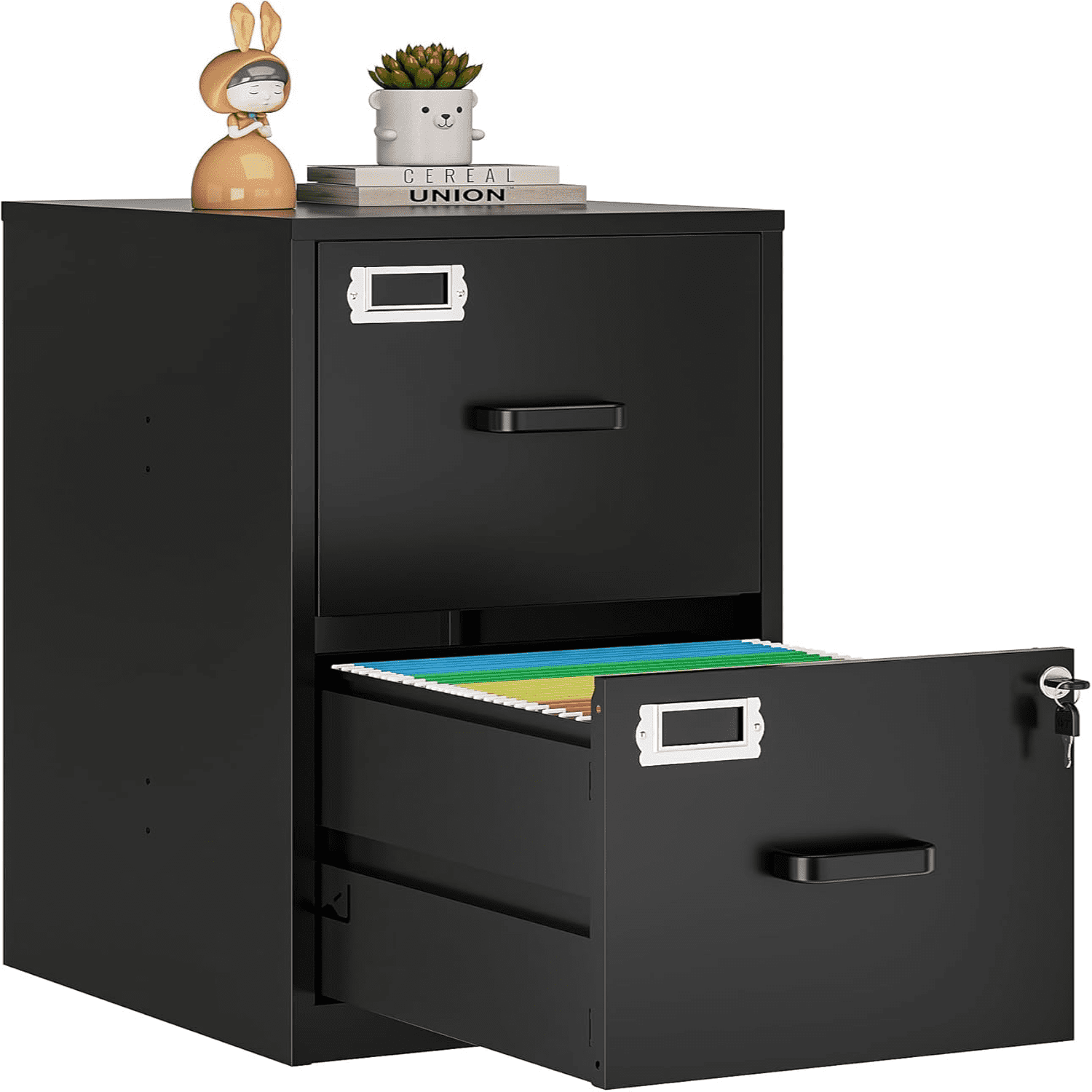 2 Drawer File Cabinet with Lock Black Metal Vertical File Cabinets for ...