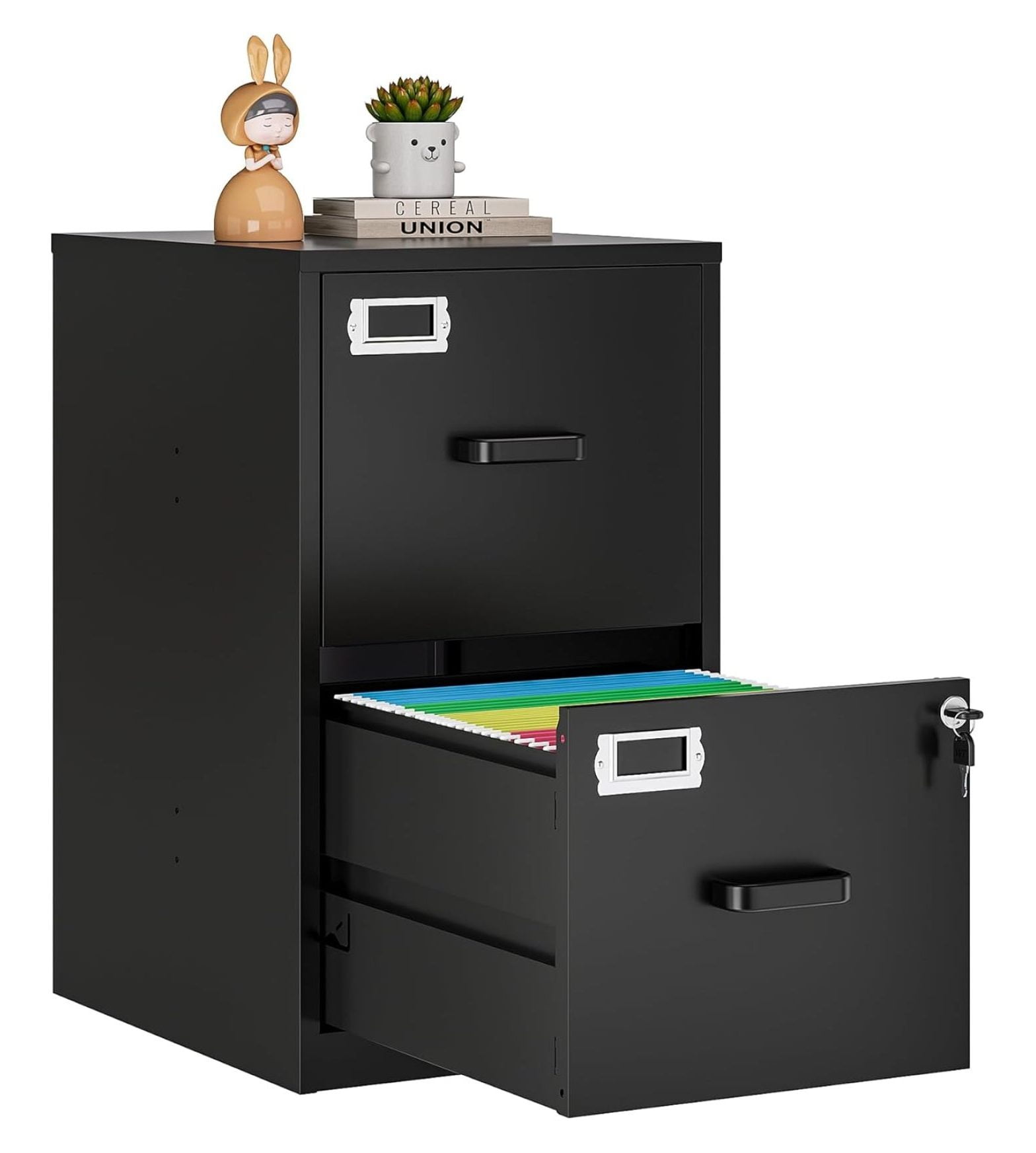 2 Drawer File Cabinet with Lock,Black Metal Vertical File Cabinets for ...