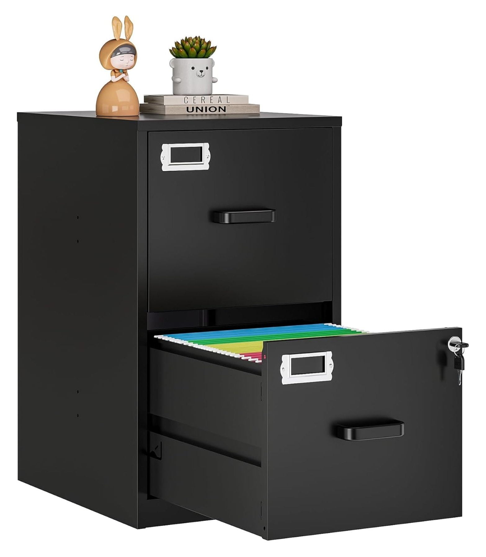 2 Drawer File Cabinet with Lock,Black Metal Vertical File Cabinets for Letter Size, Filing ...