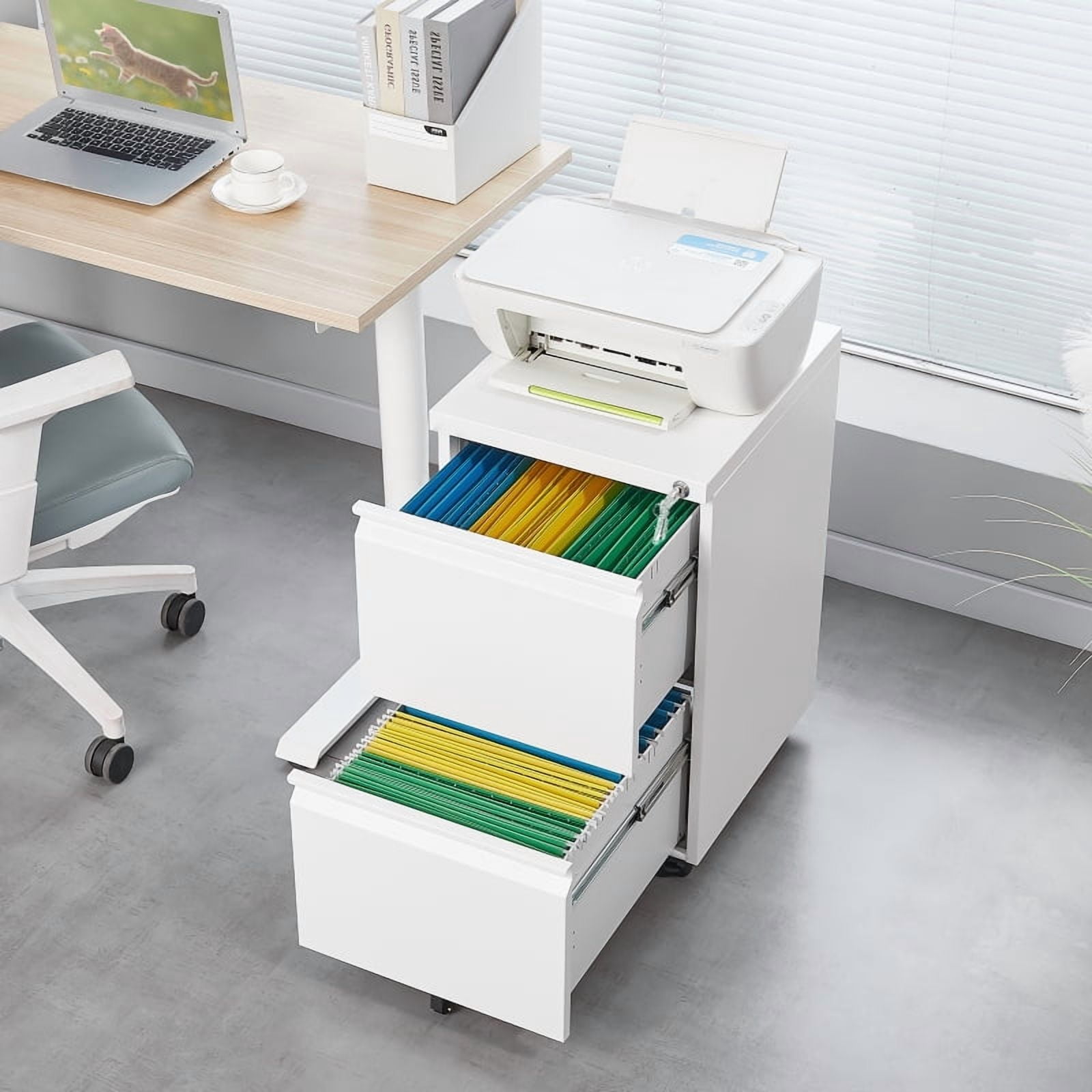2 Drawer File Cabinet with Lock, Metal Under Desk Rolling Filing ...