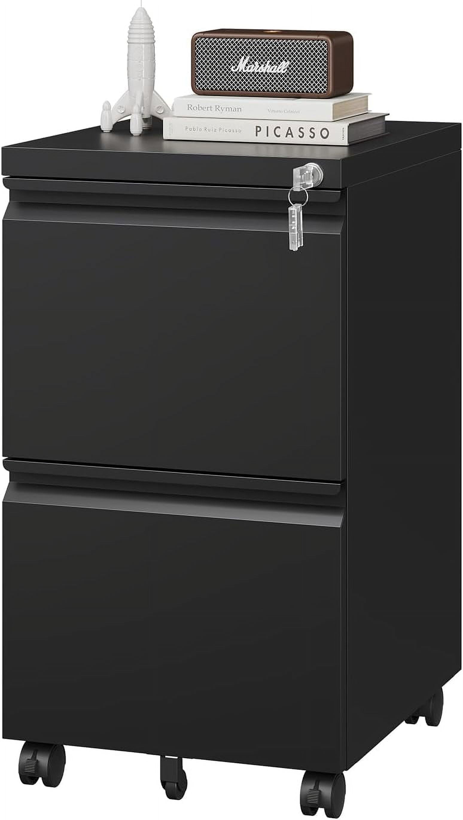 2 Drawer File Cabinet with Lock, Metal Under Desk Rolling Filing ...