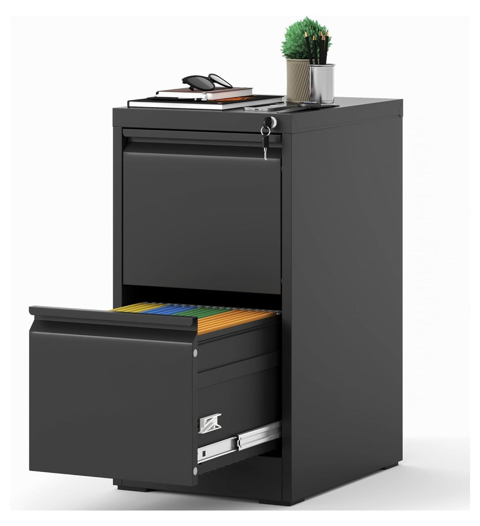 2 Drawer File Cabinet with Lock, Metal Filing Cabinets for Home Office, 18" Deep Heavy Duty ...