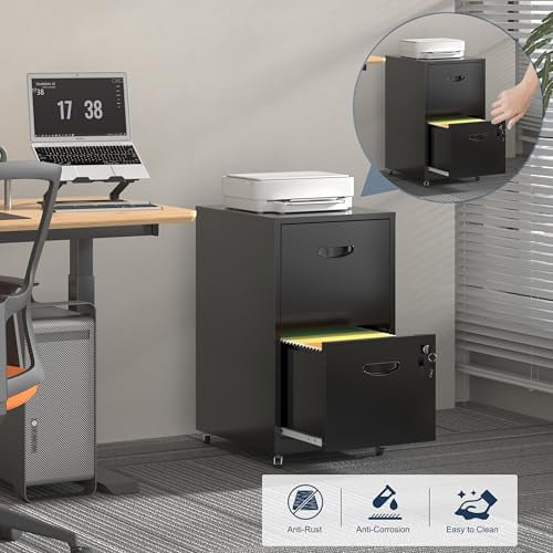 2 Drawer File Cabinet with Lock, Metal Filing Cabinets with Wheels ...