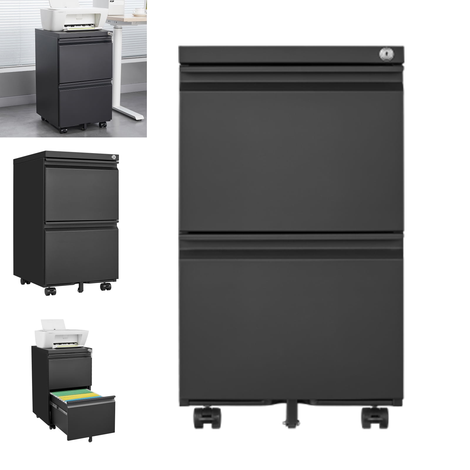 2 Drawer File Cabinet with Lock, Metal Under Desk Rolling Filing ...