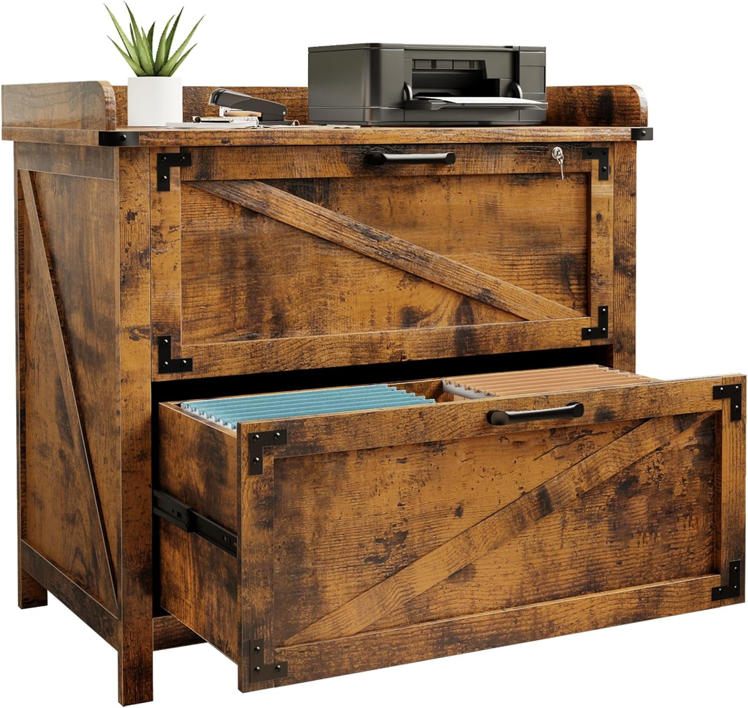 2 Drawer File Cabinet with Lock, Modern Farmhouse Filing Cabinet for ...