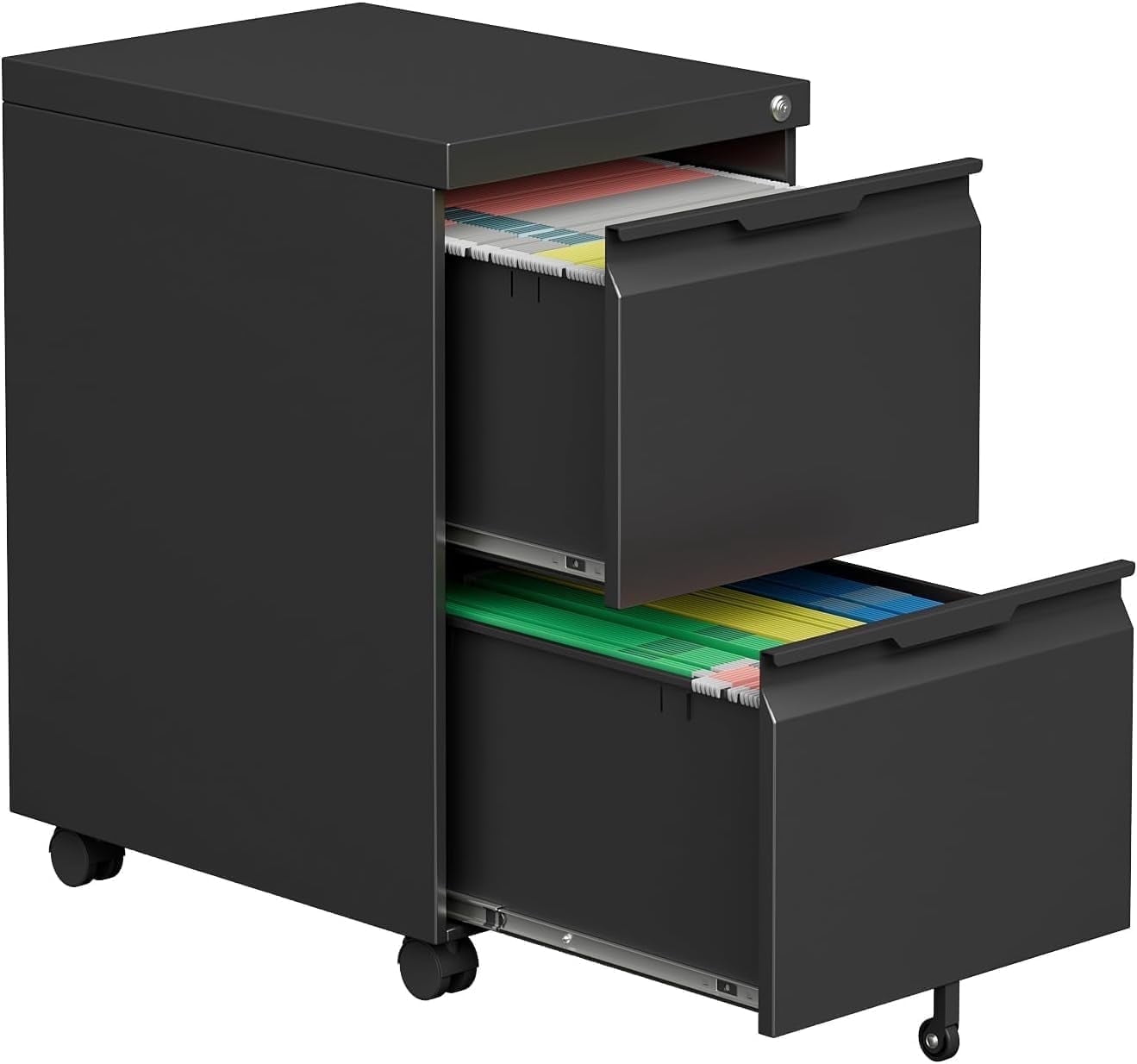 Kooyon 2 Drawer Metal File Cabinet, Black with Lock, Fits A4, Letter ...