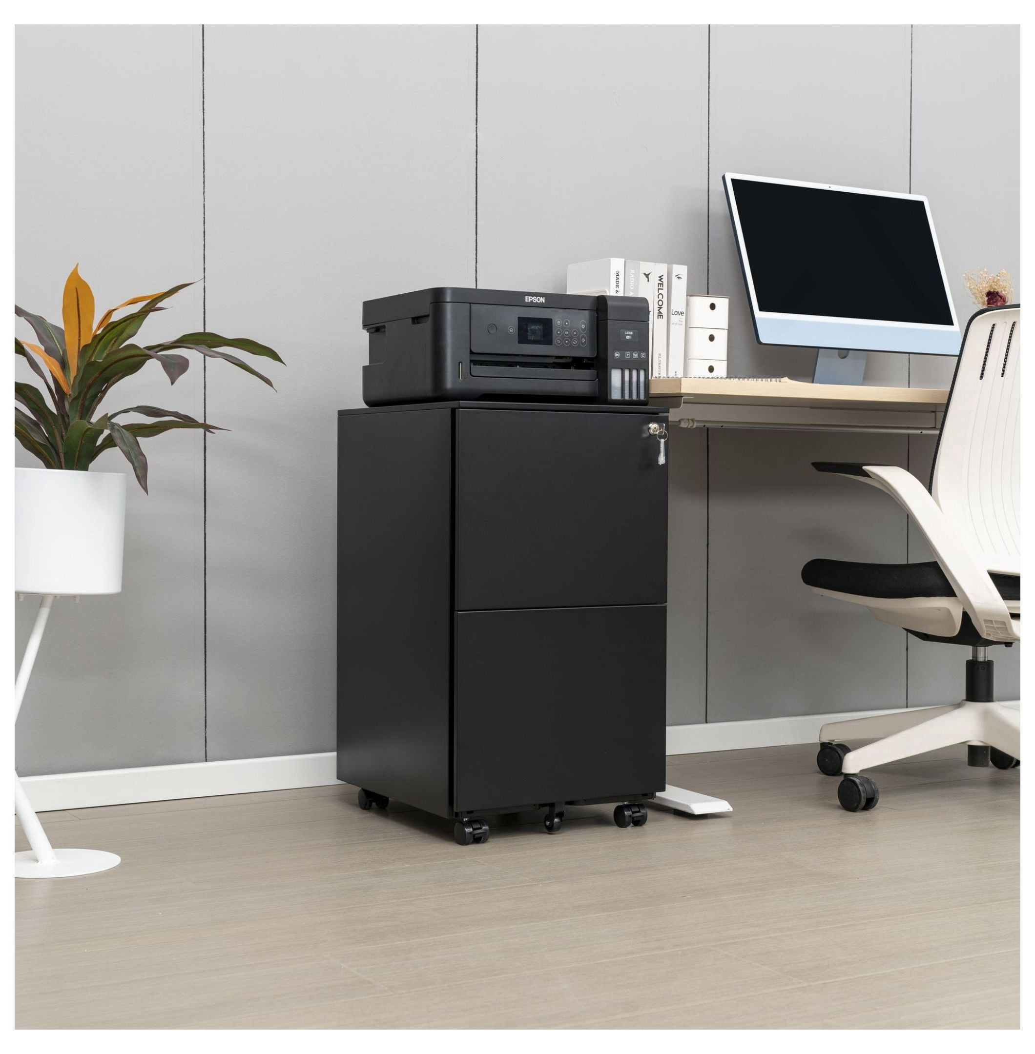 2 Drawer File Cabinet with Lock, Steel Mobile Filing Cabinet on Anti ...