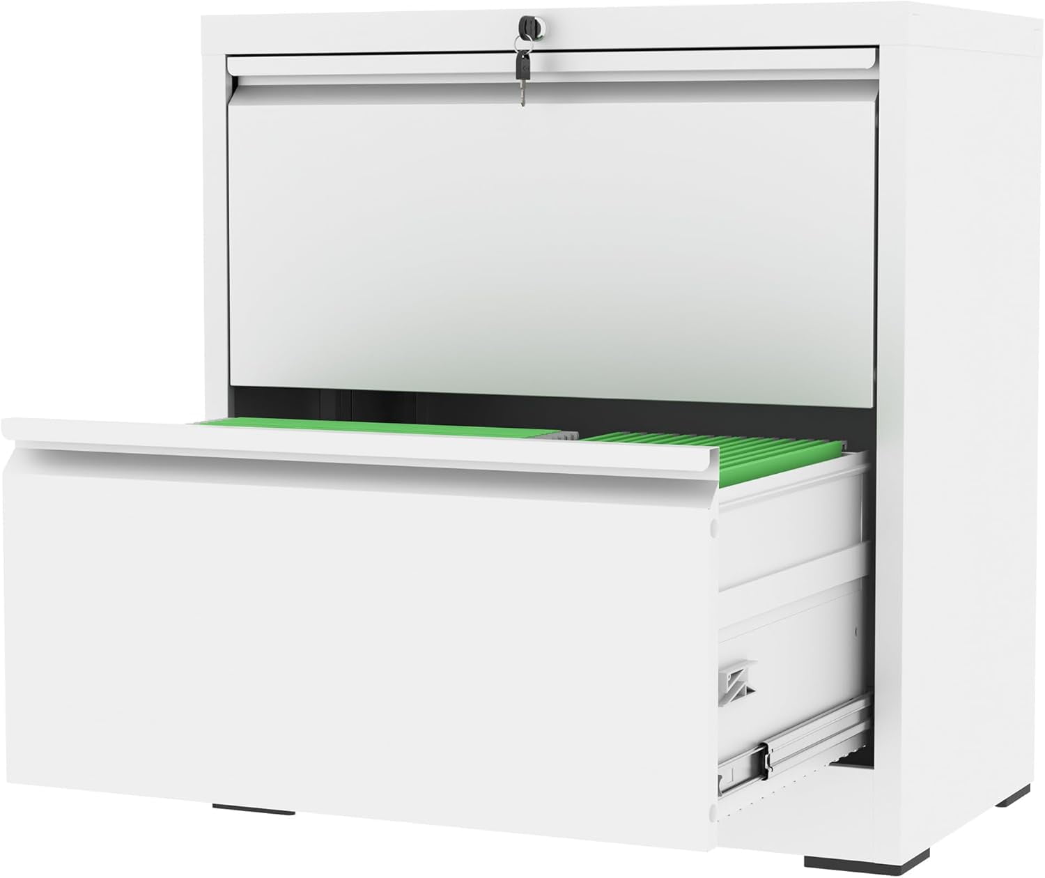 2 Drawer File Cabinet with Lock, White Metal Lateral Filing Cabinets ...