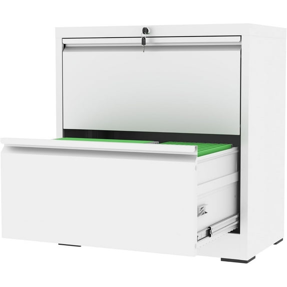 2 Drawer File Cabinet with Lock, White Metal Lateral Filing Cabinets ...