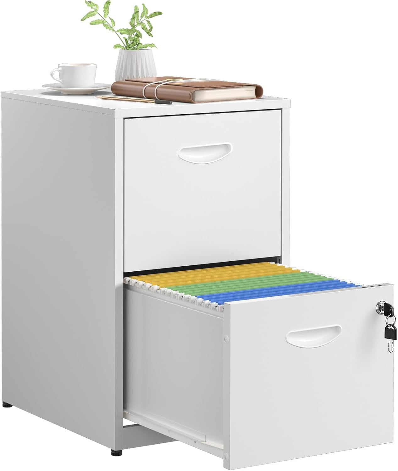 2 Drawer File Cabinet with Lock,White Metal Office Drawers Filing Cabinets for Home Office, Two ...