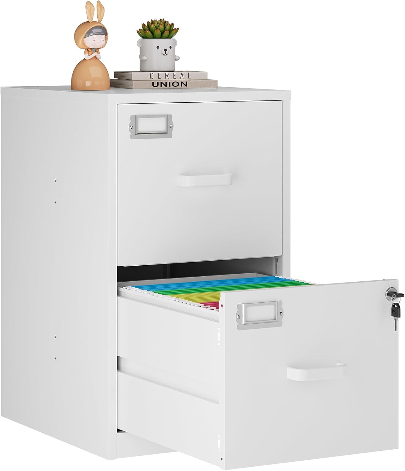 2 Drawer File Cabinet with Lock,White Metal Vertical File Cabinets for ...