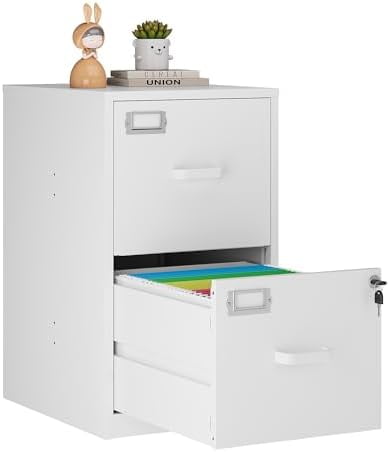 2 Drawer File Cabinet with Lock,White Metal Vertical File Cabinets for ...